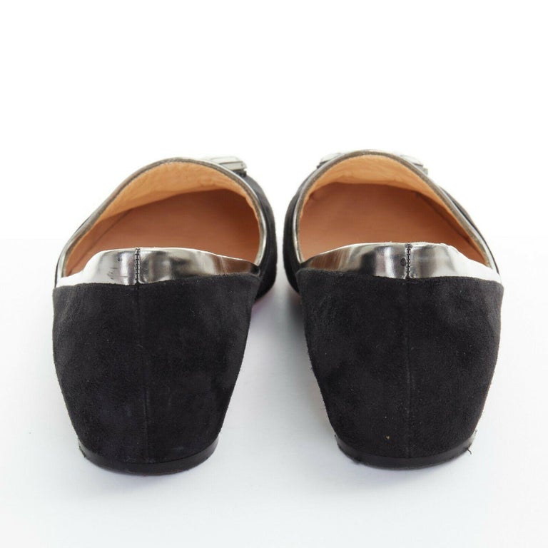 CHRISTIAN LOUBOUTIN black suede metallic grey tassel low vamp loafer ...