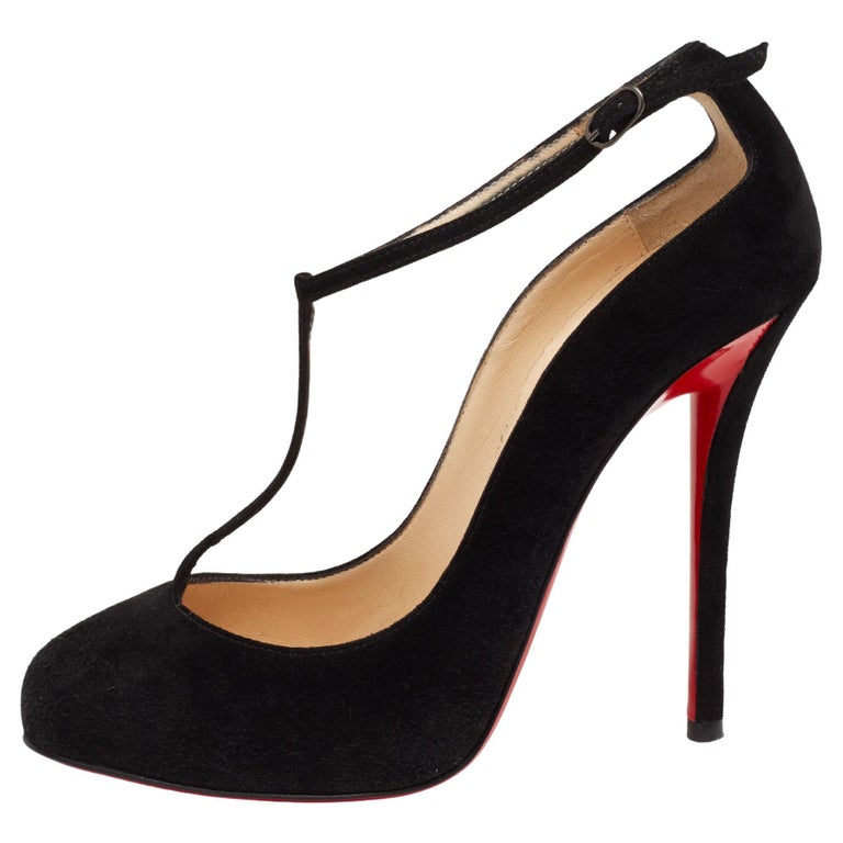 Christian Louboutin Black Suede T-Strap Pumps Size 36 For Sale at 1stDibs