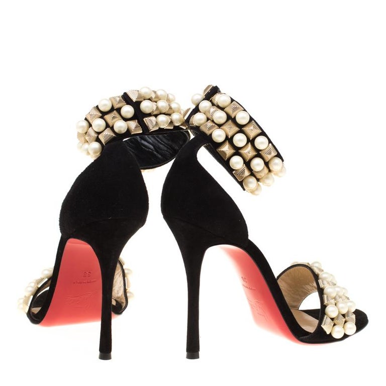 Christian Louboutin Black Suede Tudor Ankle Cuff Open Toe Sandals Size ...