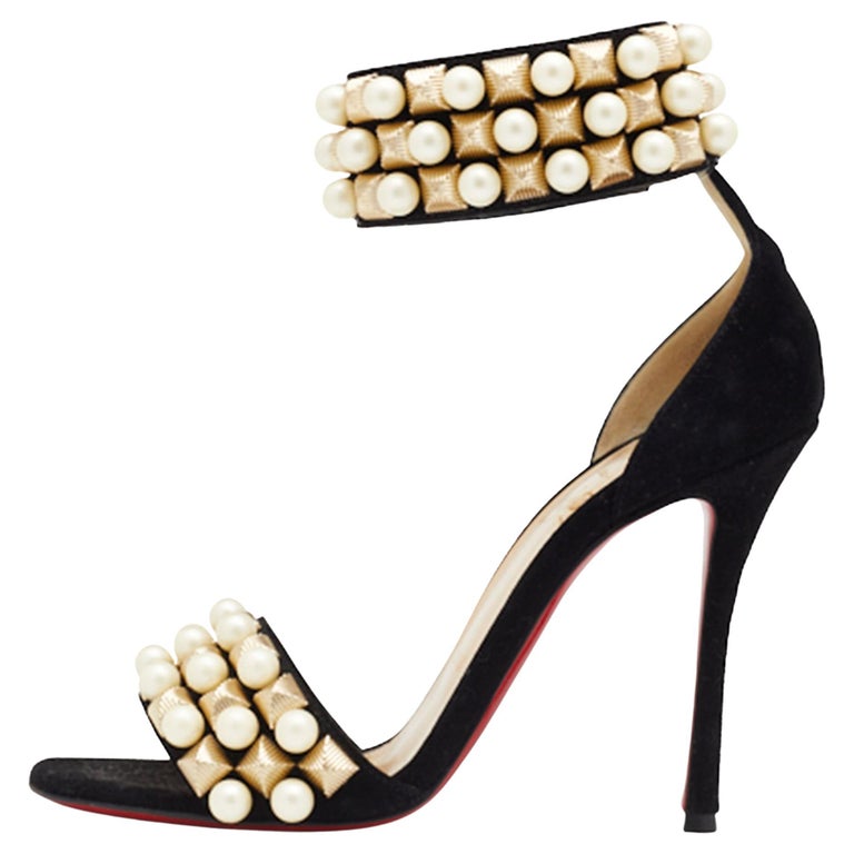 Christian Louboutin Black Suede Tudor Bal Ankle Cuff Sandals Size 36 ...