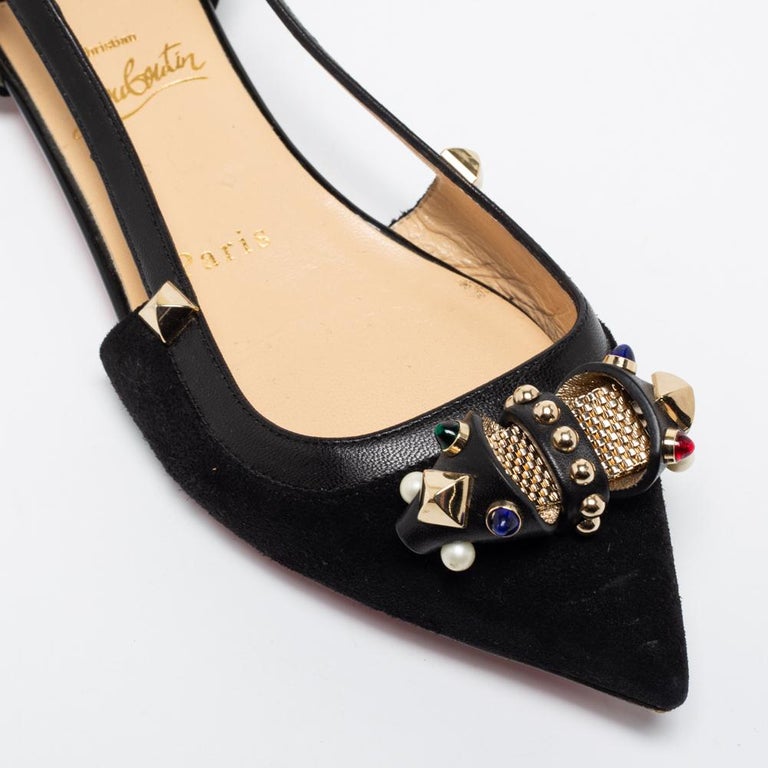 Christian Louboutin Black Suede Tudor Young Cut Out Pointed Toe Flat ...