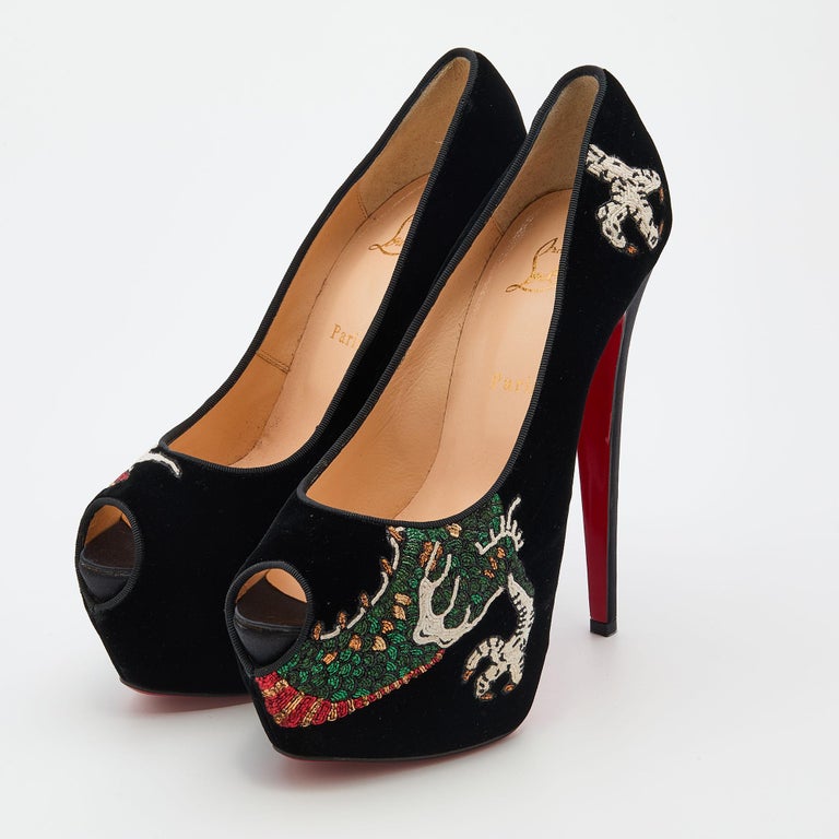 Christian Louboutin Black Velvet Highness Dragon Tattoo Platform Pumps ...