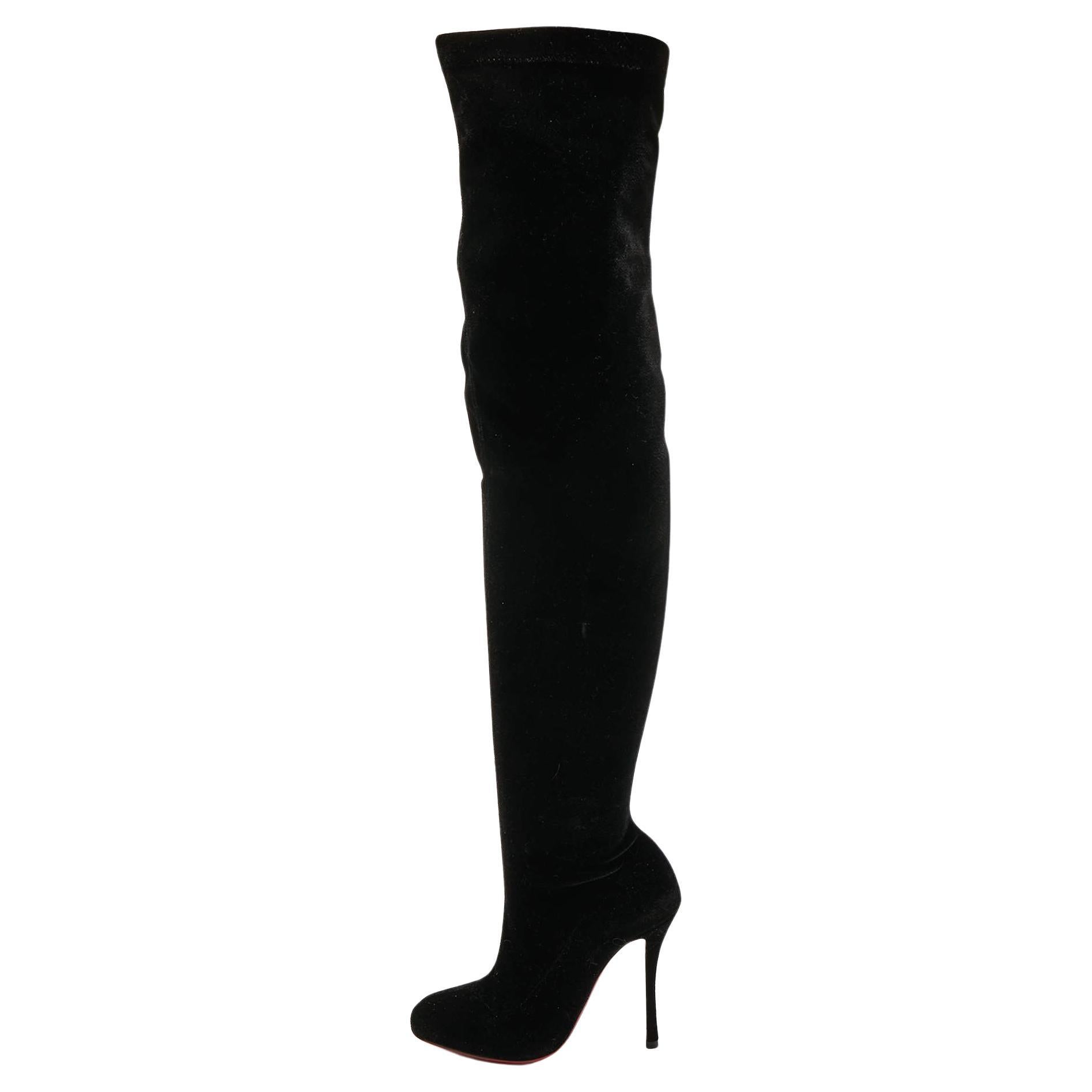 Christian Louboutin Black Velvet Knee Length Boots Size 35 For Sale at ...