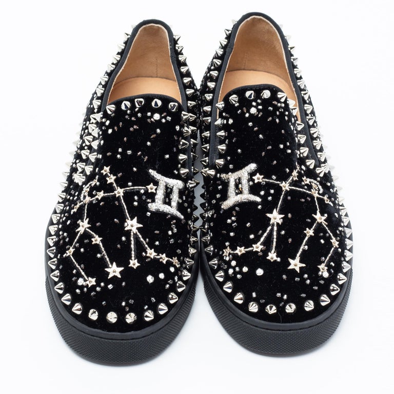 Christian Louboutin Black Velvet Spike Embellished Slip On Sneakers ...