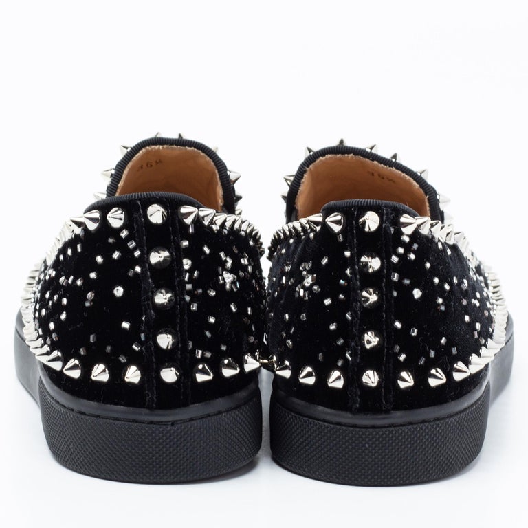 Christian Louboutin Black Velvet Spike Embellished Slip On Sneakers ...