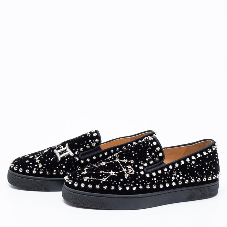 Christian Louboutin Black Velvet Spike Embellished Slip On Sneakers ...
