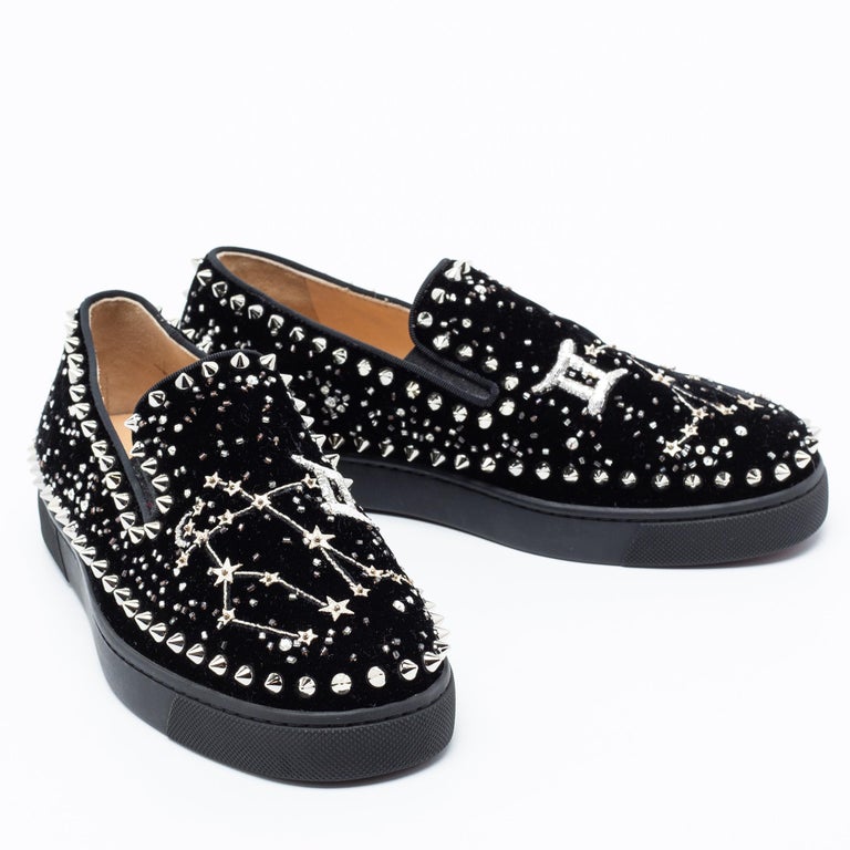 Christian Louboutin Black Velvet Spike Embellished Slip On Sneakers ...