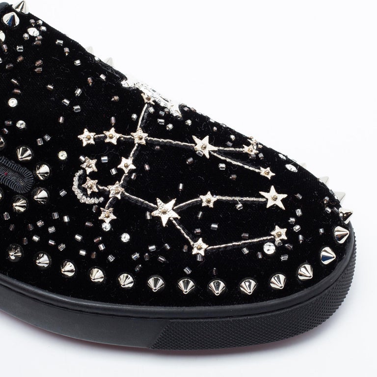 Christian Louboutin Black Velvet Spike Embellished Slip On Sneakers ...