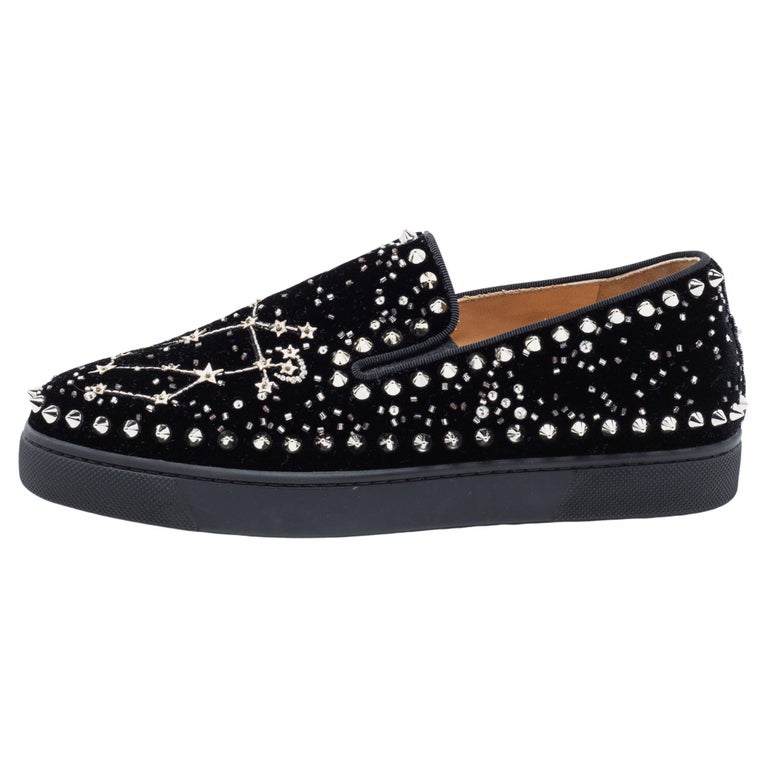 Christian Louboutin Black Velvet Spike Embellished Slip On Sneakers ...