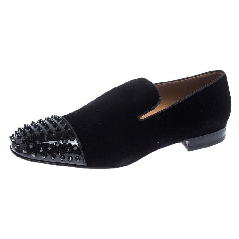 Christian Louboutin Black Velvet Spooky Spiked Toe Cap Smoking Slippers ...