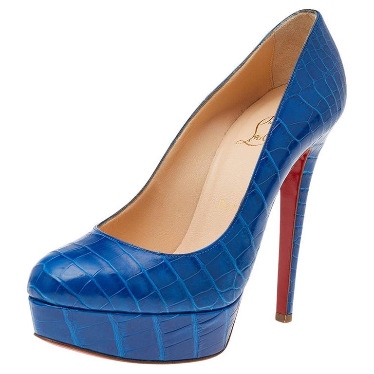 Christian Louboutin Blue Crocodile Leather Bianca 140 Platform Pumps ...