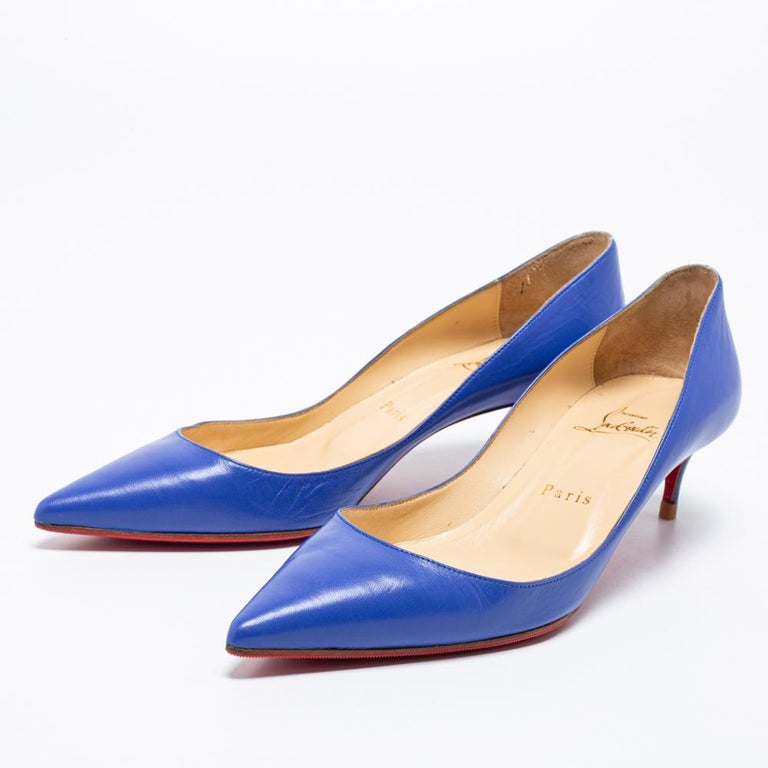 Christian Louboutin Blue Leather Kate 55 Pointed Toe Pumps Size 38 For ...