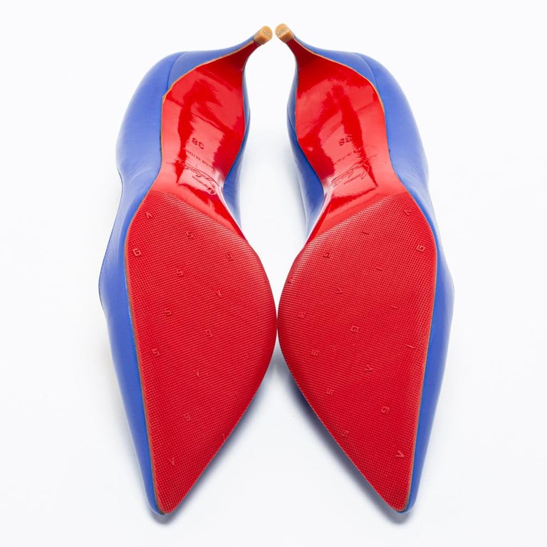 Christian Louboutin Blue Leather Kate 55 Pointed Toe Pumps Size 38 For ...