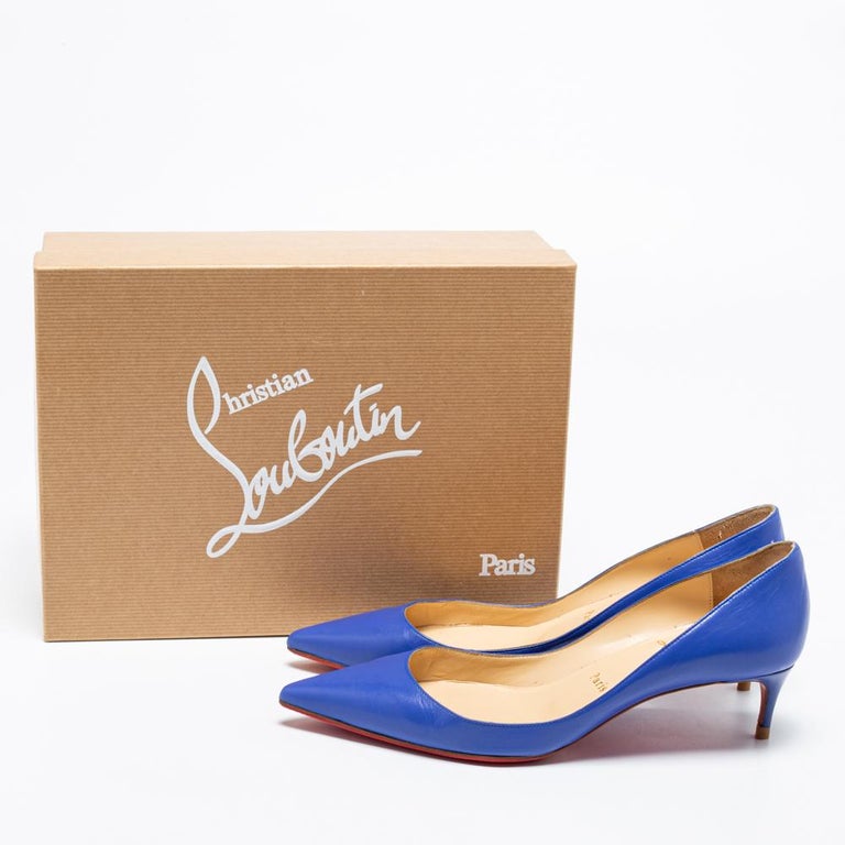 Christian Louboutin Blue Leather Kate 55 Pointed Toe Pumps Size 38 For ...