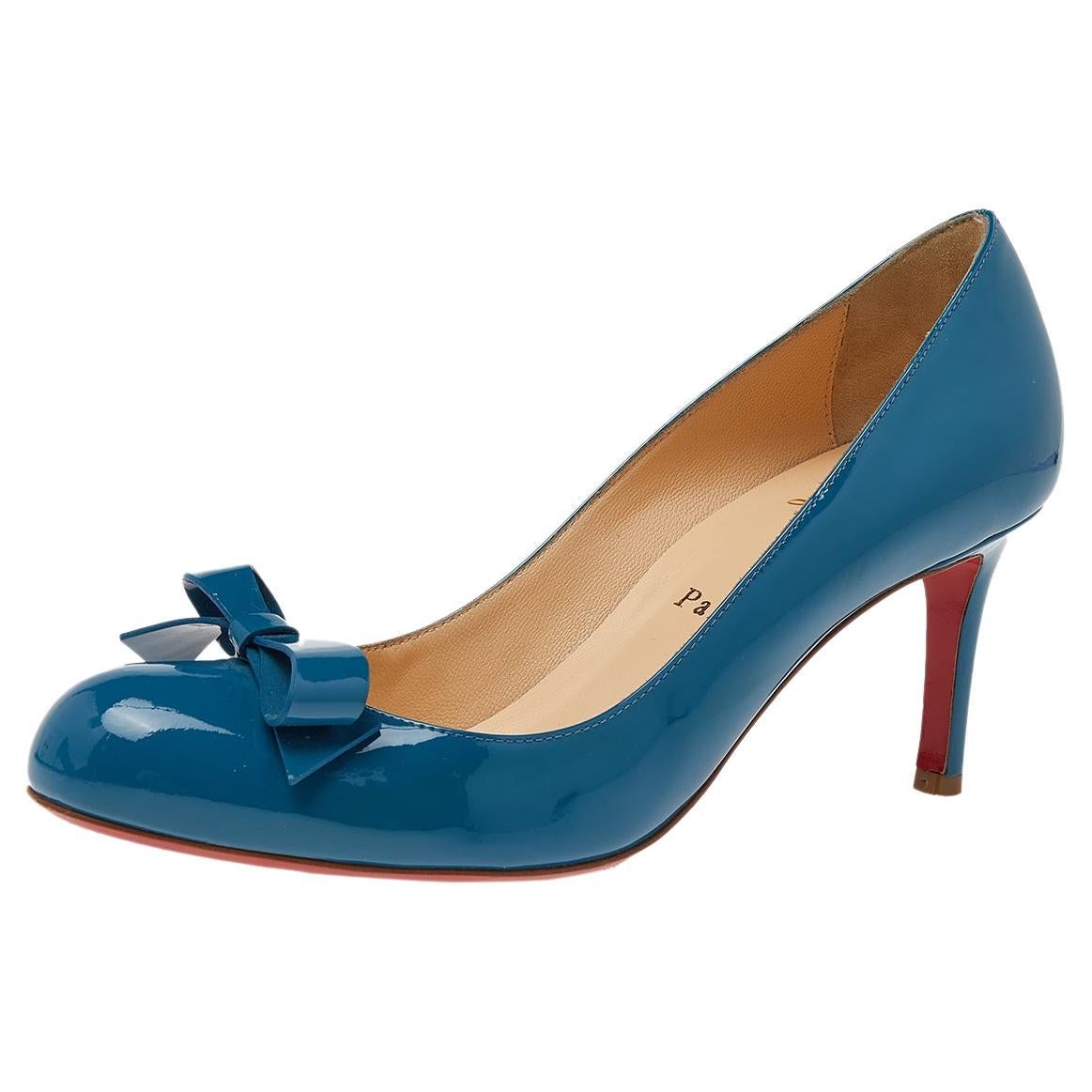 new CHRISTIAN LOUBOUTIN Bianca 140 teal blue patent almond platform ...