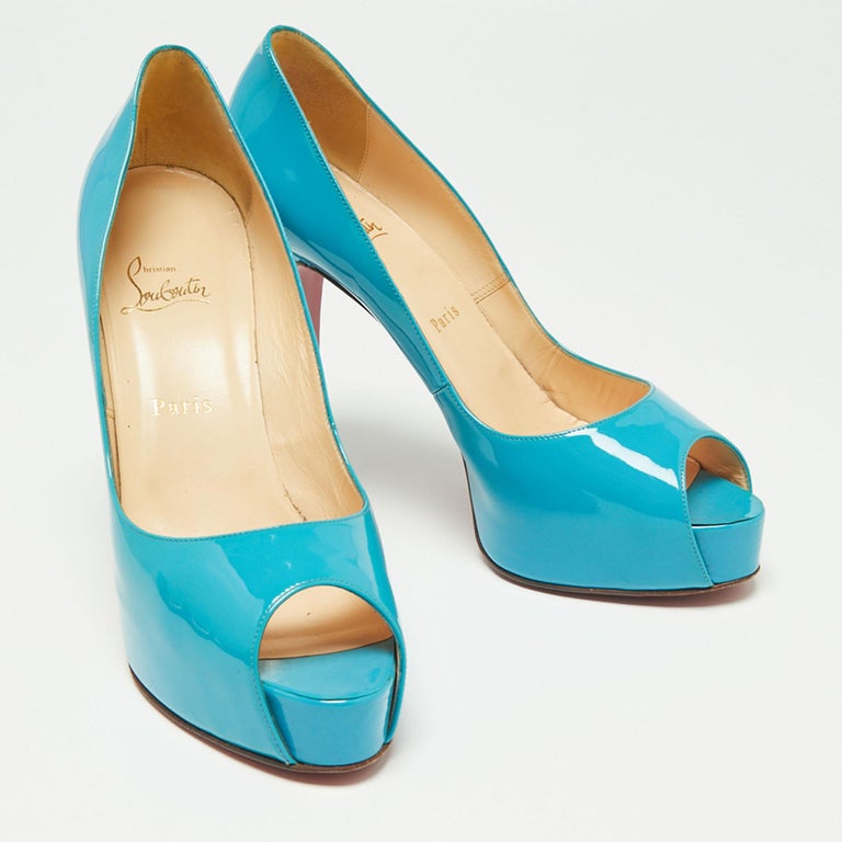 Christian Louboutin Blue Patent Leather New Prive Peep Toe Platform ...