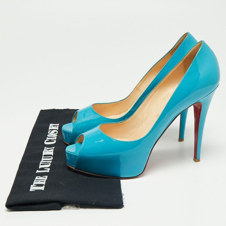 Christian Louboutin Blue Patent Leather New Prive Peep Toe Platform ...