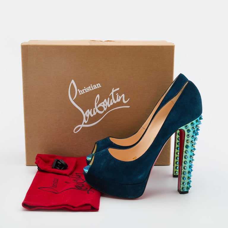 Christian Louboutin Blue Suede Babel Clou Hologram Heel Platform Pumps ...