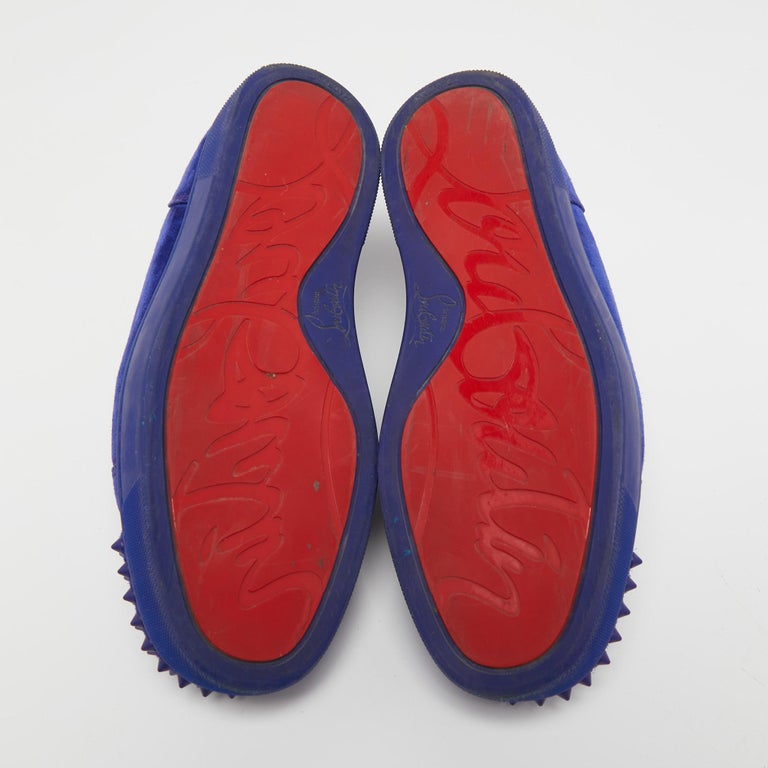 Christian Louboutin Blue Suede Louis Junior Spike Sneakers Size 39 For ...