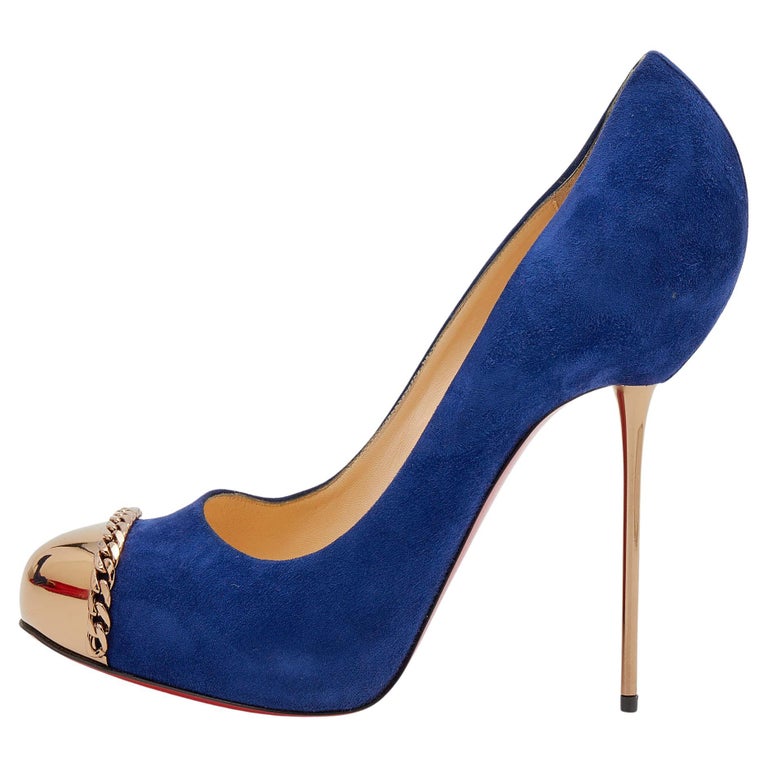 Christian Louboutin Blue Suede Metallip Chain Detail Metal Cap Toe ...