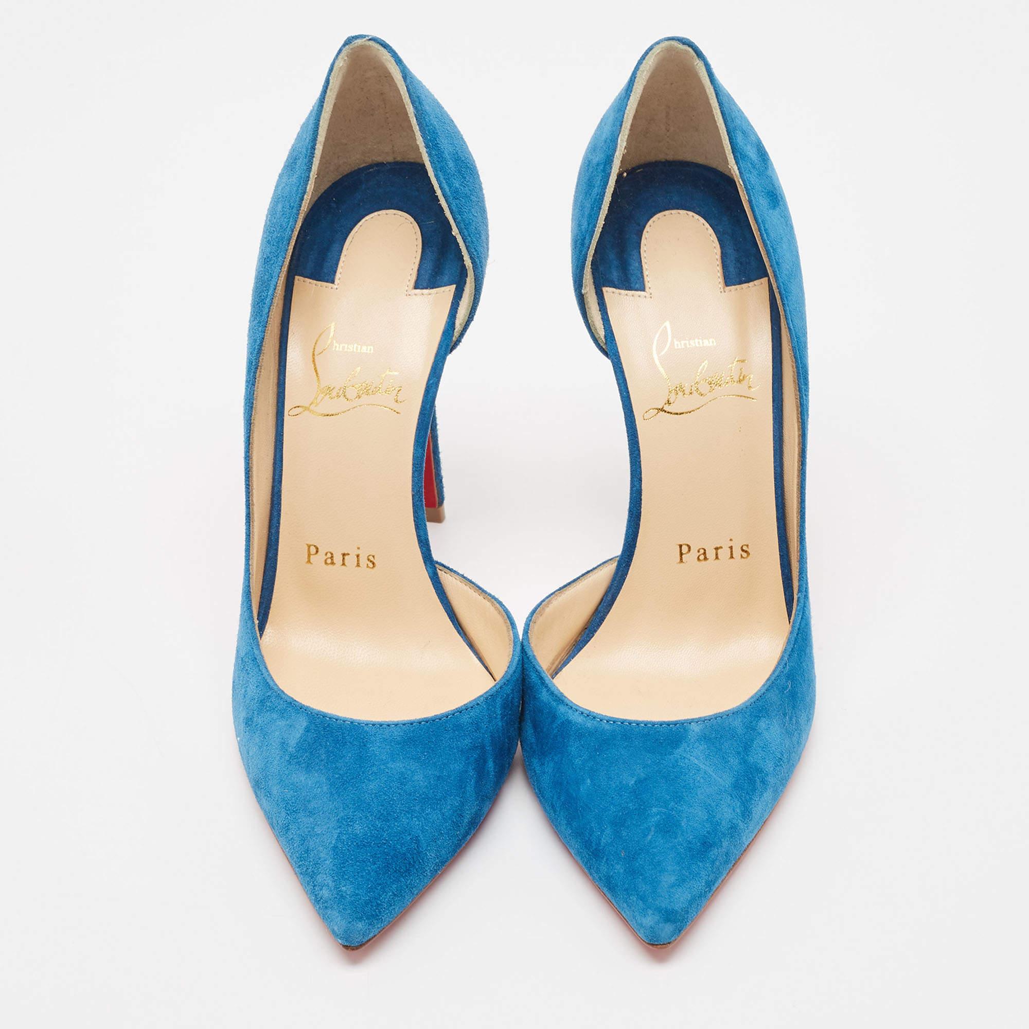 Christian Louboutin Blue Suede Pointed Toe Dorsay Pumps Size 36 For ...