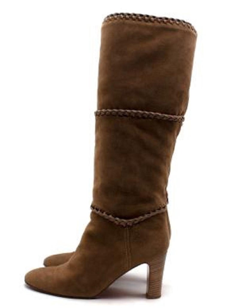 Christian Louboutin Braided Trim Suede Knee Boots For Sale at 1stDibs
