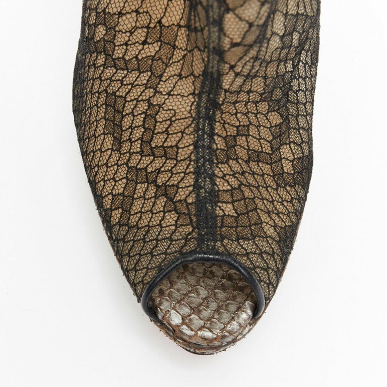 CHRISTIAN LOUBOUTIN Brigette 140 black mesh lace python platform bootie ...
