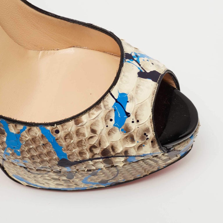 Christian Louboutin Brown/Beige Python Paint Splatter Lady Peep Pumps ...
