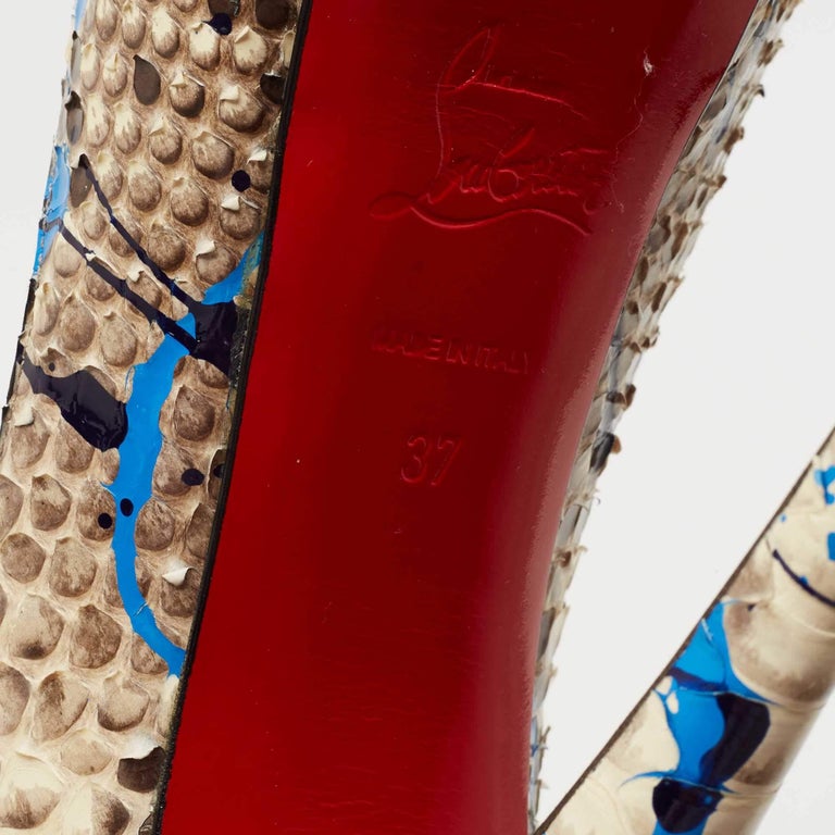 Christian Louboutin Brown/Beige Python Paint Splatter Lady Peep Pumps ...