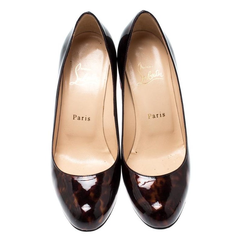 Christian Louboutin Brown Tortoise Patent Leather Miss Tack Pumps Size ...