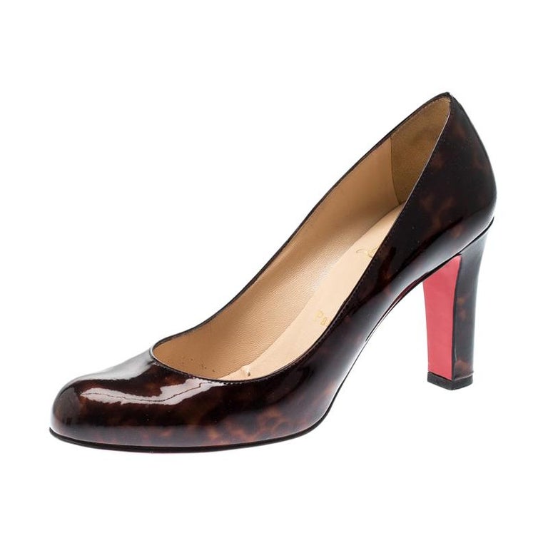 Christian Louboutin Brown Tortoise Patent Leather Miss Tack Pumps Size ...
