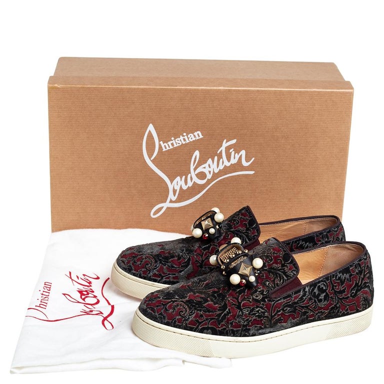Christian Louboutin Burgundy/Black Printed Velvet Jewel Slip On ...