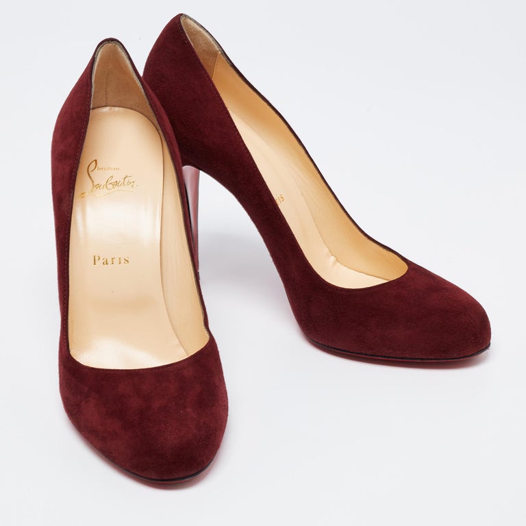 Christian Louboutin Burgundy Suede Ron Ron Pumps Size 40.5 For Sale at 1stDibs