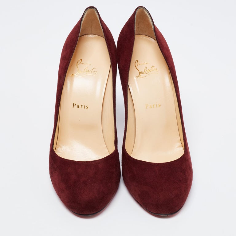 Christian Louboutin Burgundy Suede Ron Ron Pumps Size 40.5 For Sale at 1stDibs