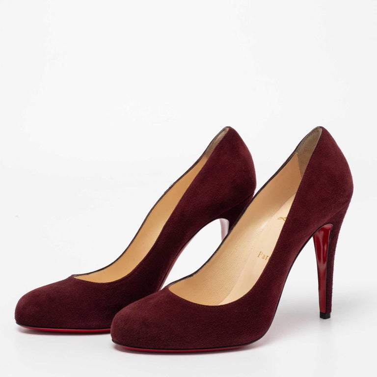Christian Louboutin Burgundy Suede Ron Ron Pumps Size 41 For Sale at 1stDibs