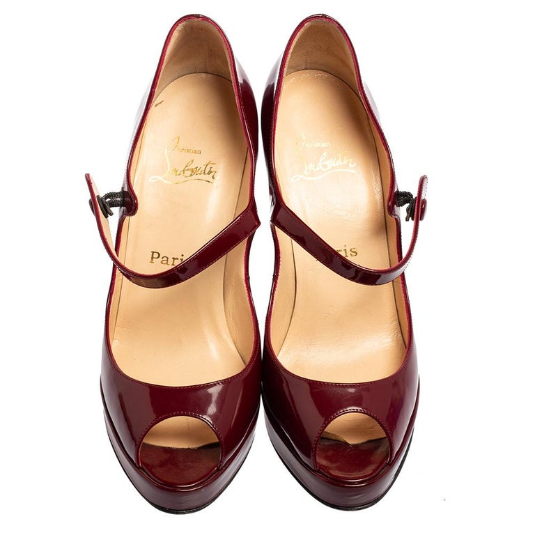 Christian Louboutin Burgundy Zeppa Peep-Toe Mary Jane Pumps Size 39 at ...