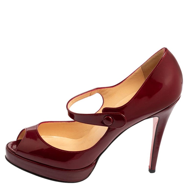 Christian Louboutin Burgundy Zeppa Peep-Toe Mary Jane Pumps Size 39 at ...