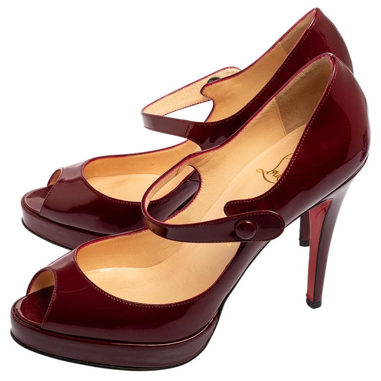 Christian Louboutin Burgundy Zeppa Peep-Toe Mary Jane Pumps Size 39 at ...