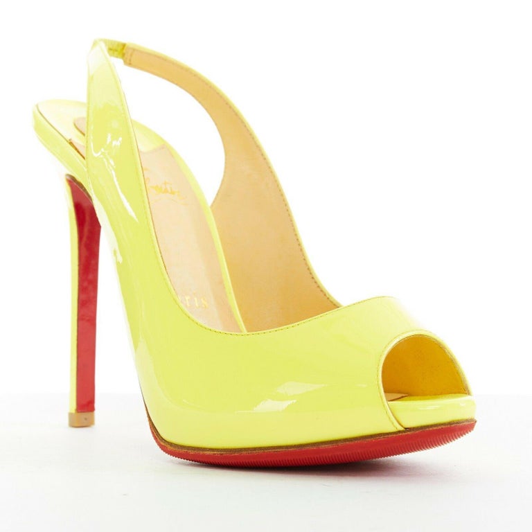 CHRISTIAN LOUBOUTIN canary yellow patent peep toe slingback heel pump ...