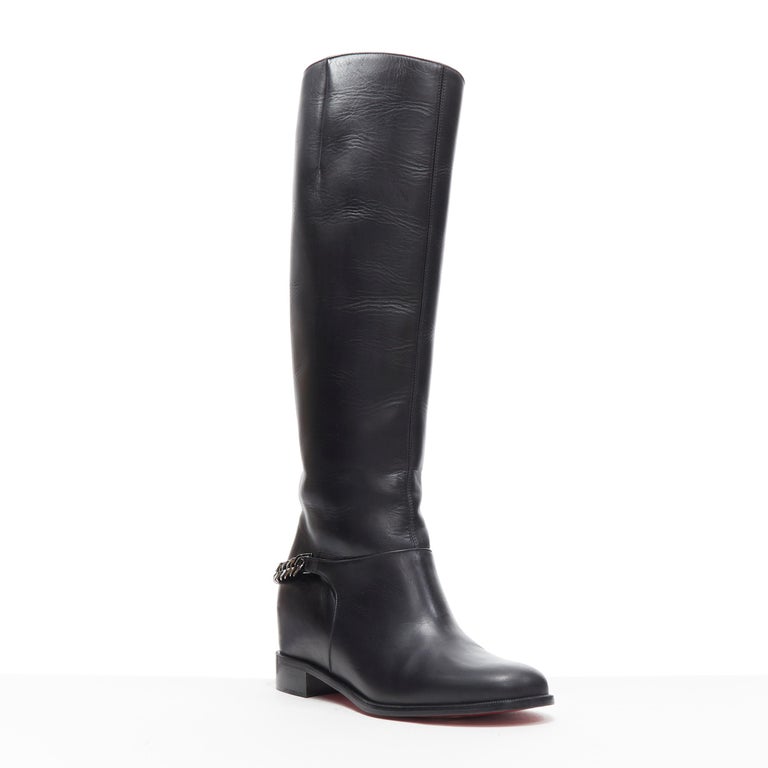 CHRISTIAN LOUBOUTIN Cate black chunky chain hel pull on flat riding ...