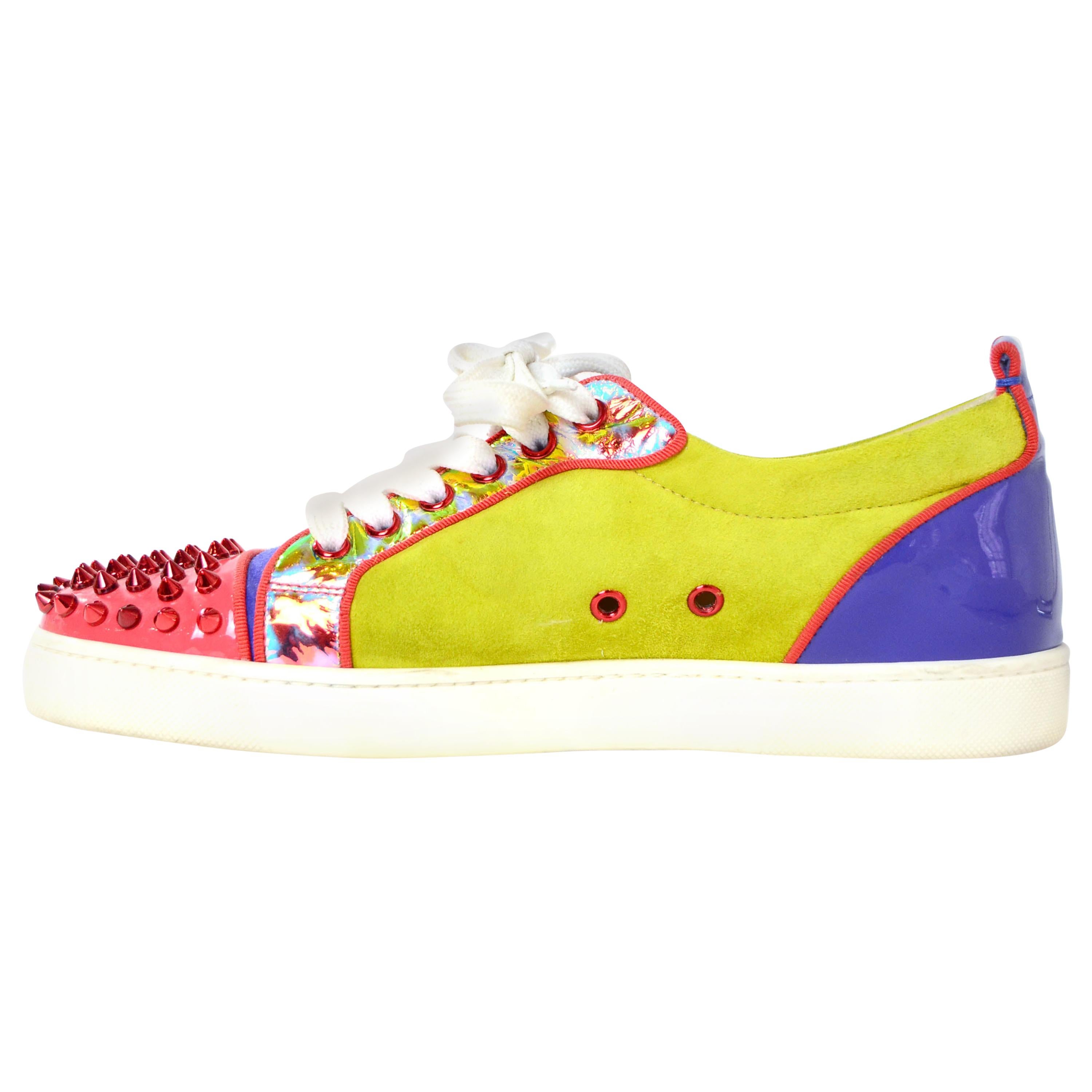 Christian Louboutin Chartreuse/Purple Louis Junior Spike Sneakers sz 40 ...