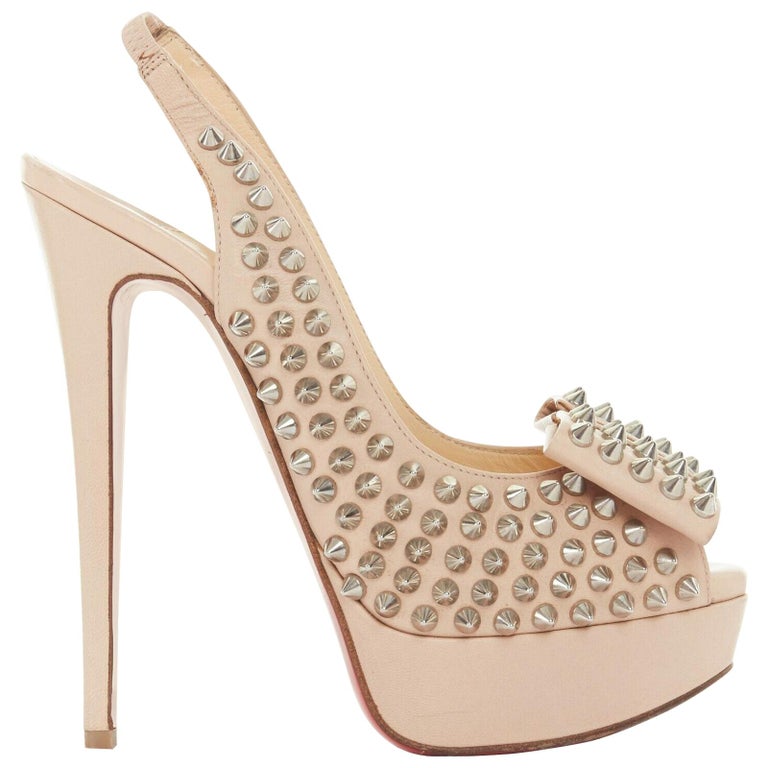 CHRISTIAN LOUBOUTIN Clou Noeud 150 nude spike stud bow peep toe ...