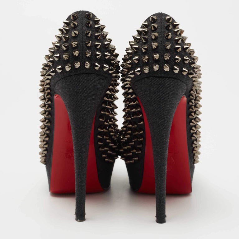 Christian Louboutin Dark Grey Denim Lady Peep Spikes Pumps Size 37 For ...