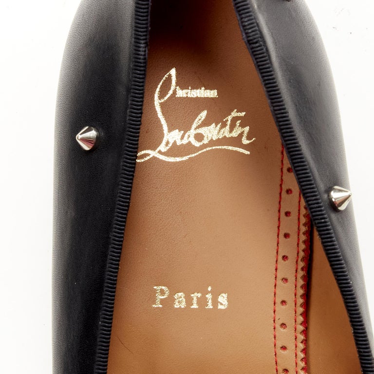 CHRISTIAN LOUBOUTIN Degra Flat black calf leather silver spike loafer EU42 at 1stDibs