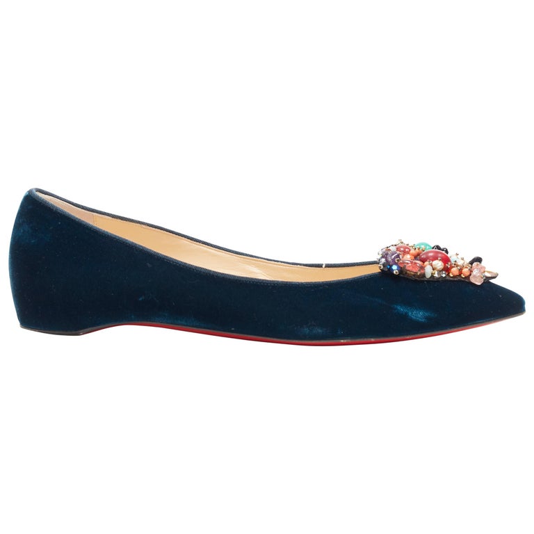 CHRISTIAN LOUBOUTIN Diva Cora embellished heart pointed teal velvet ...