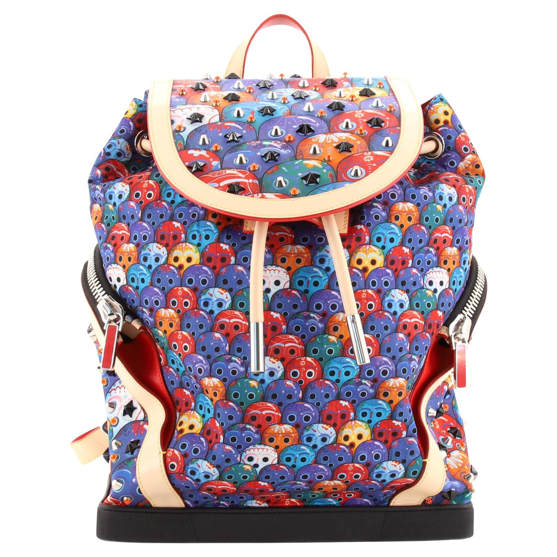 CHRISTIAN LOUBOUTIN Explorafunk navy blue leather spike stud backpack ...