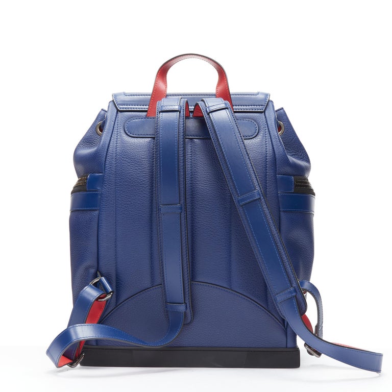 CHRISTIAN LOUBOUTIN Explorafunk navy blue leather spike stud backpack ...