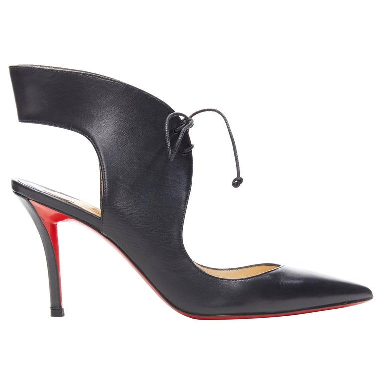 CHRISTIAN LOUBOUTIN Ferme Rouge 85 black point toe lace front pump EU36 ...