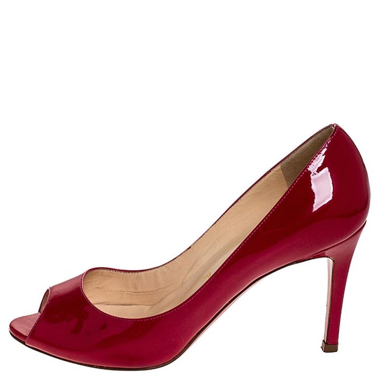 Christian Louboutin Fuschia Patent Leather Maryl Peep Toe Pumps Size 37 ...