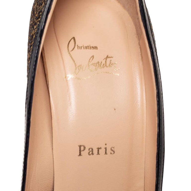 Christian Louboutin Glitter and Leather Milady Bow Peep-Toe Pumps Size ...